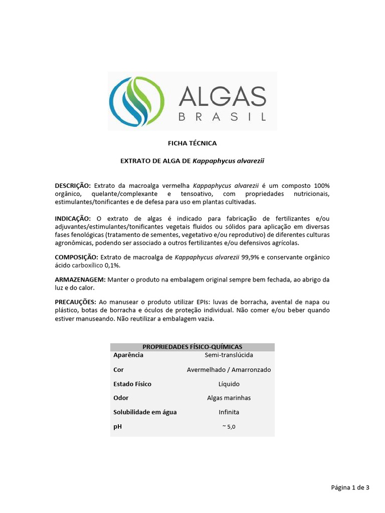 Ficha Técnica Algas | PDF | Ciências Físicas | Química