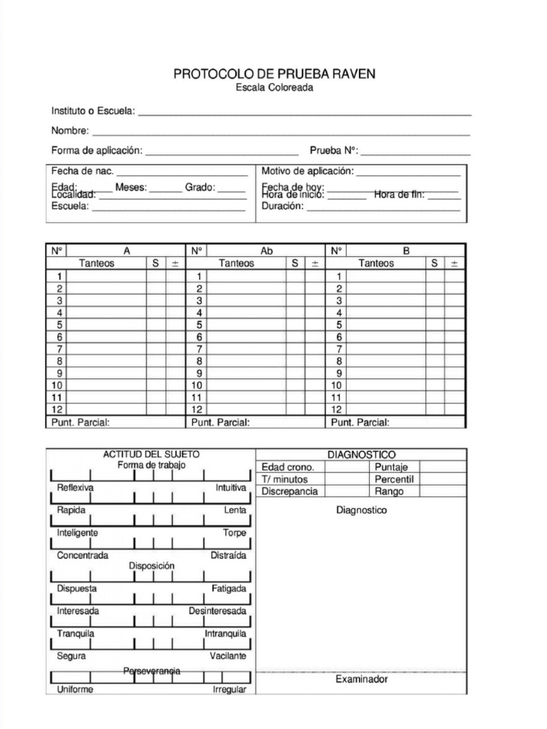 Ficha Evaluacion de Raven Colores | PDF
