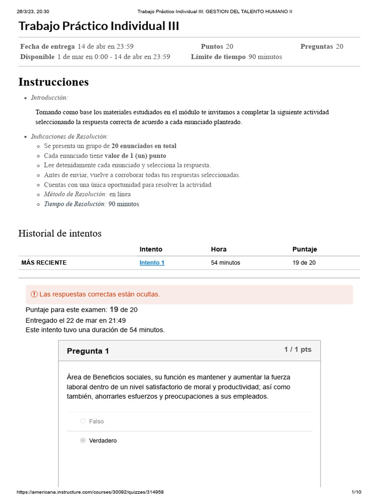Trabajo Práctico Individual III - GESTION DEL TALENTO HUMANO II - Jessica Benitez | PDF ...