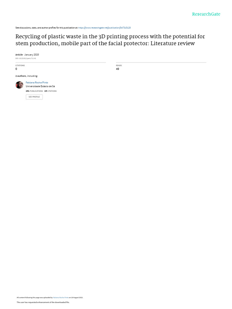 Recycling of Plastic Waste in The 3D Printing Proc | PDF | Life Cycle ...