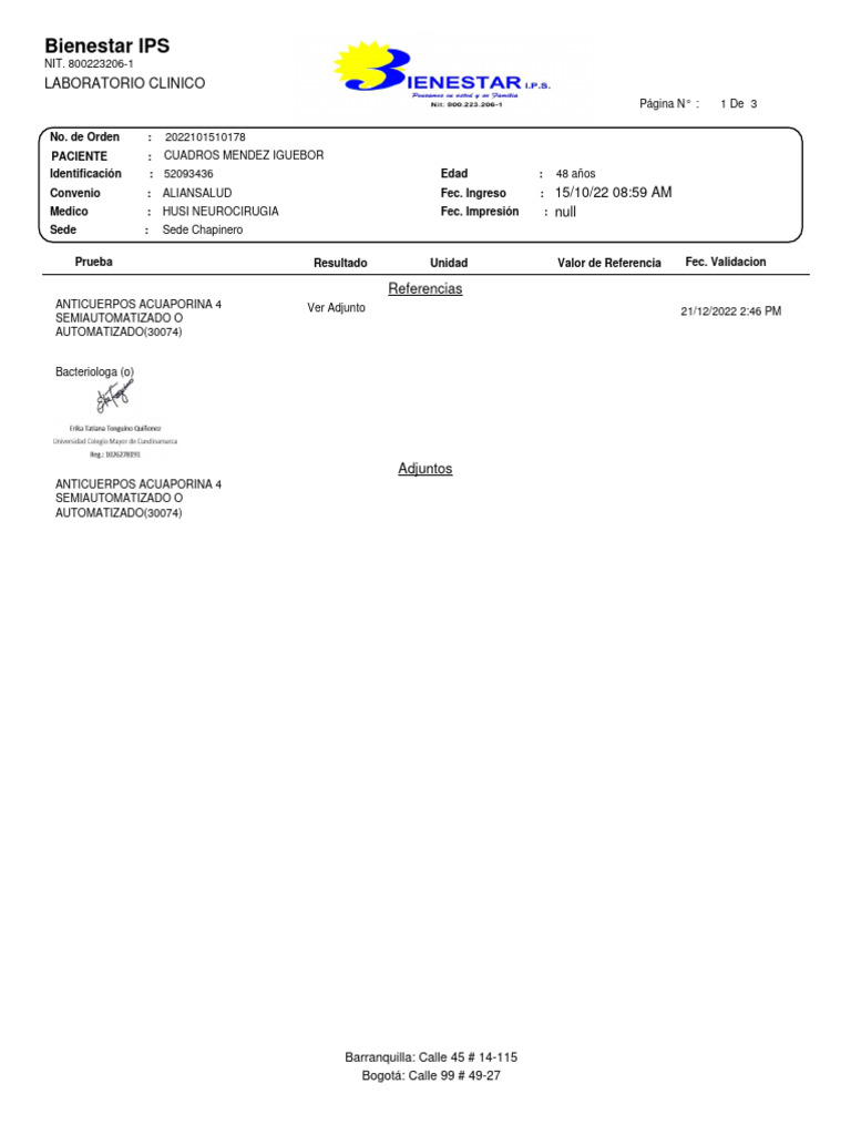 Bienestar IPS: Laboratorio Clinico | PDF | Science | Medicina