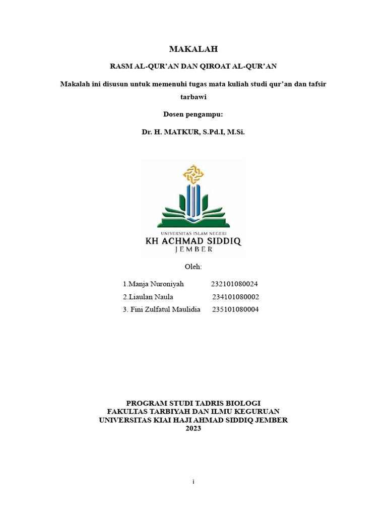 Makalah Rasm Al-Qur'an Dan Qiroat Al-Qur'an | PDF