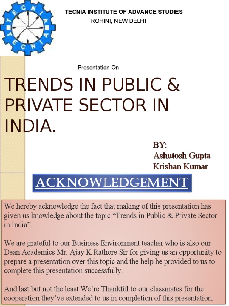 Trends in Public & Private Sector in India.: BY: Ashutosh Gupta Krishan Kumar | PDF | Economic ...