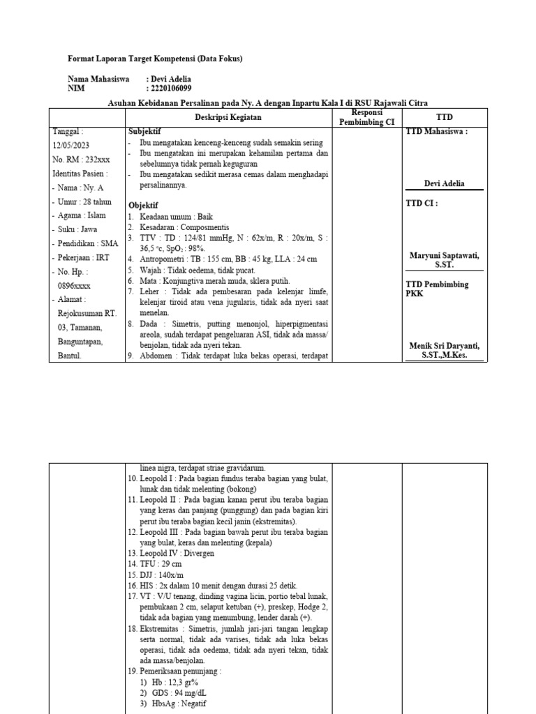 DATA FOKUS Ny. ALIFINA (KALA I) | PDF