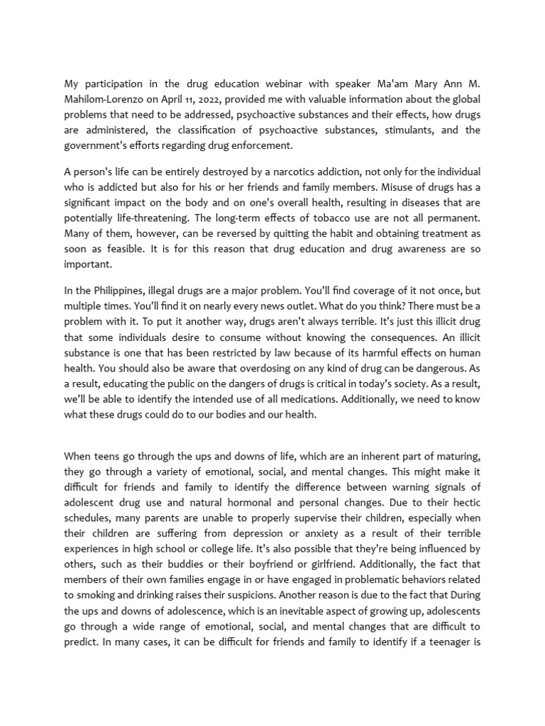 Drug Education | PDF | Drugs | Adolescence