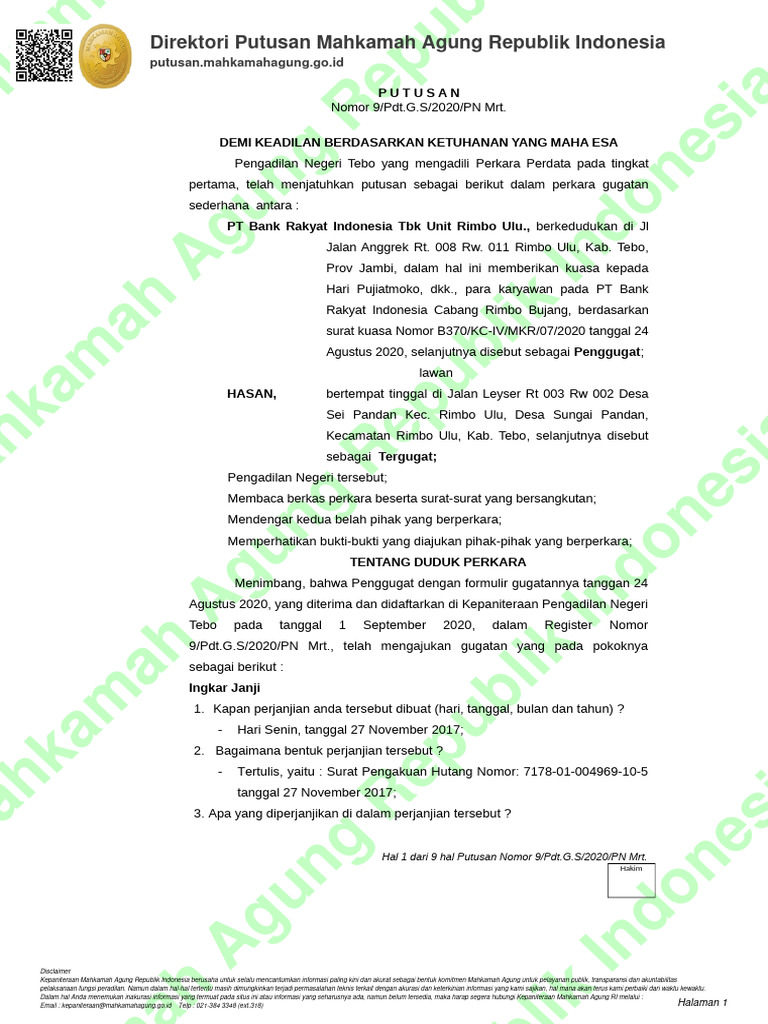 Contoh Kasus Untuk Praktek Peradilan Perdata. | PDF