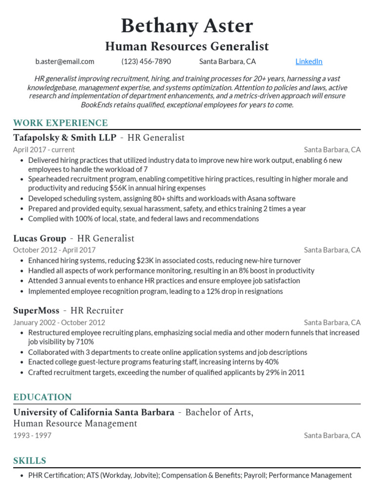 Human Resources Generalist Resume Example | PDF | Recruitment | Human ...
