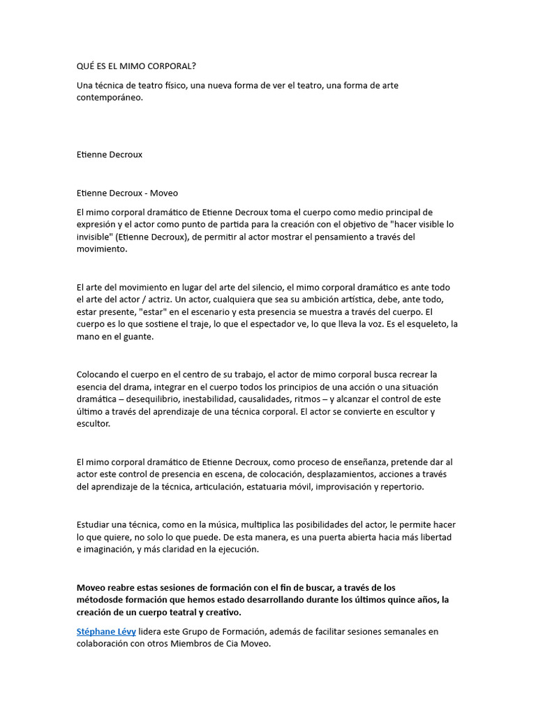 Qué Es El Mimo Corporal | PDF | Bailes | Teatro