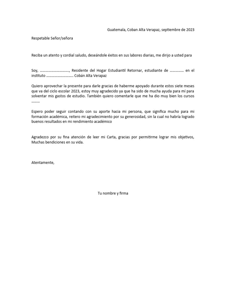 Modelo de Carta de Agradecimeinto | PDF
