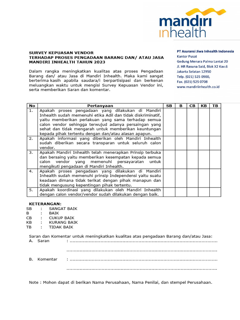 Survei Kepuasan Vendor 2023 | PDF