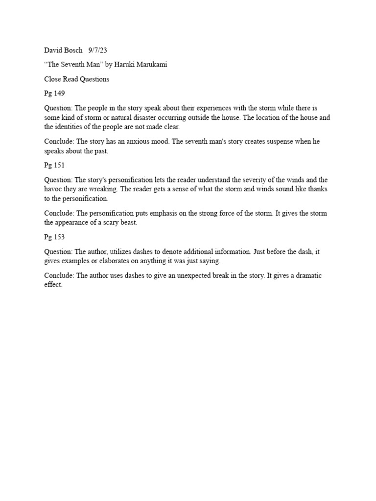 Close Reading of "The Seventh Man" | PDF | Young Adult