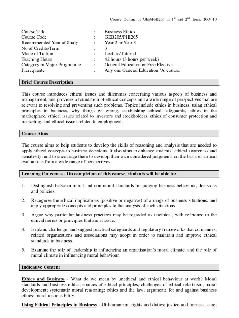 Sample Ethics Outline 2 | Business Ethics | Morality