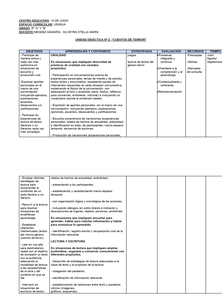 Planificación 5to | PDF | Palabra | Aprendizaje
