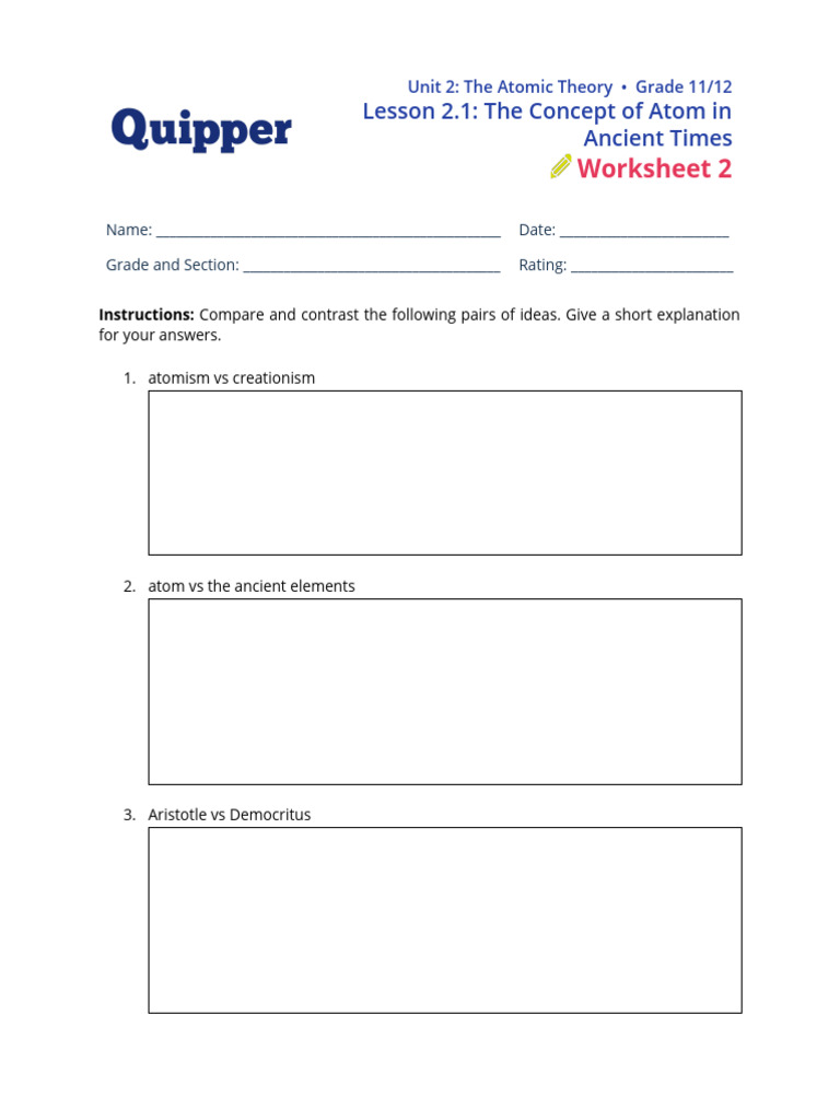 Physical Science SHS 2.1 Worksheet 2 | PDF