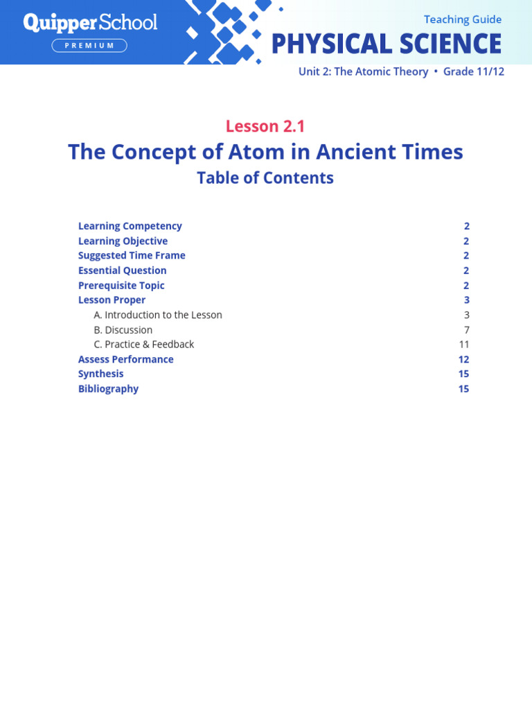 Physical Science SHS 2.1 The Concept of Atom in Ancient Times | PDF ...
