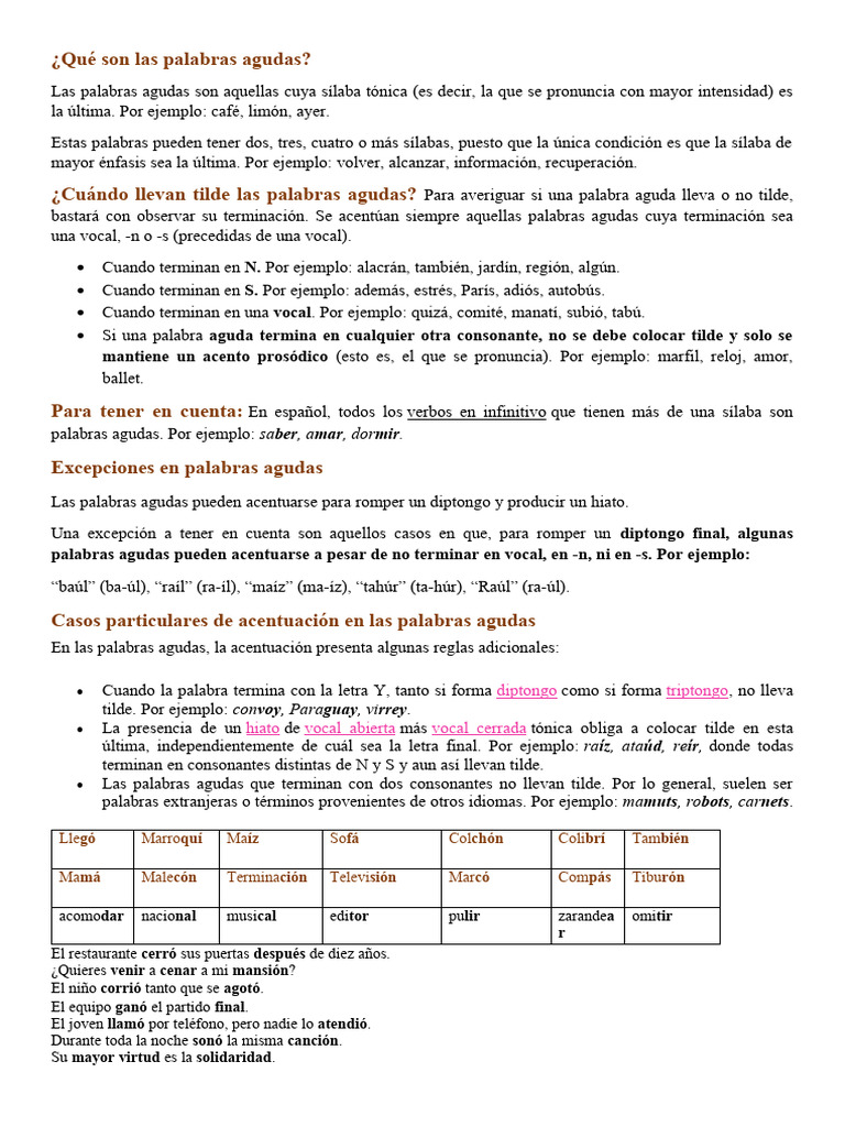 CURSILLO 8VO Qué Son Las Palabras Agudas | PDF | Lingüística | Fonética