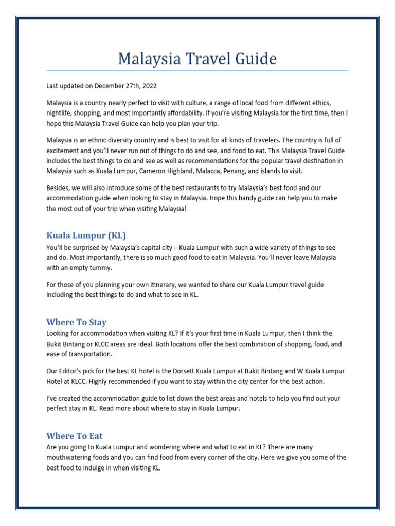 Malaysia Travel Guide | PDF | Malaysia | Rain