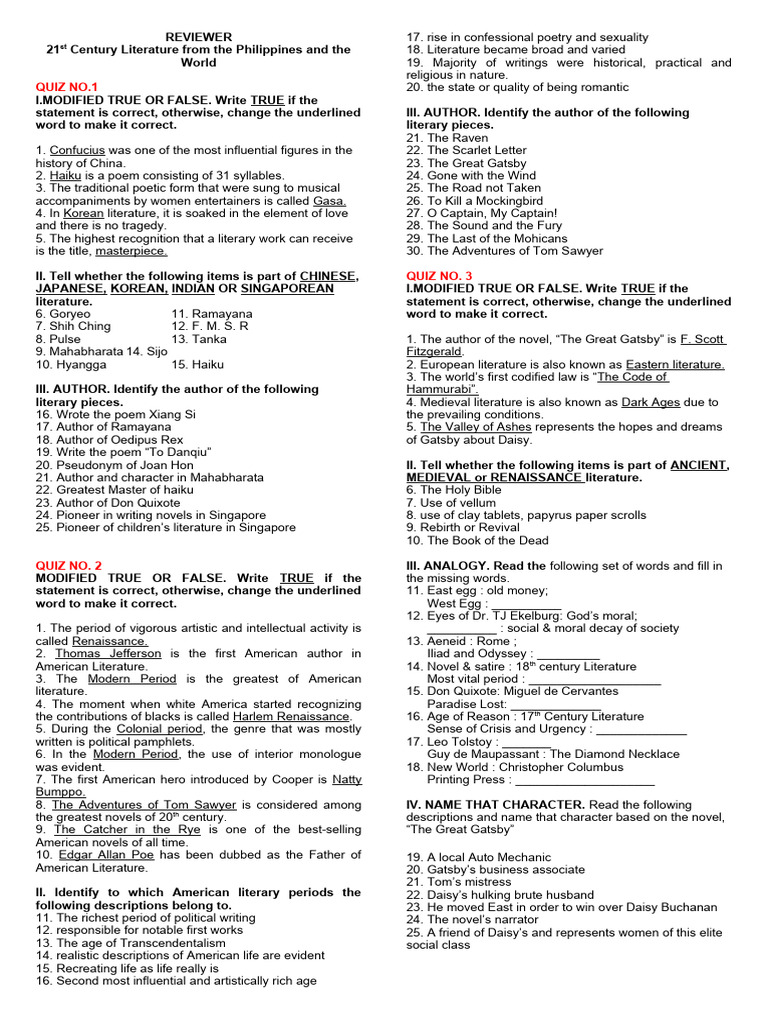 Reviewer 21st Century Literature 2nd Quarter Exam | PDF | Novels | Poetry Reviewer 21st Century Literature 2nd Quarter Exam | PDF | Novels | Poetry