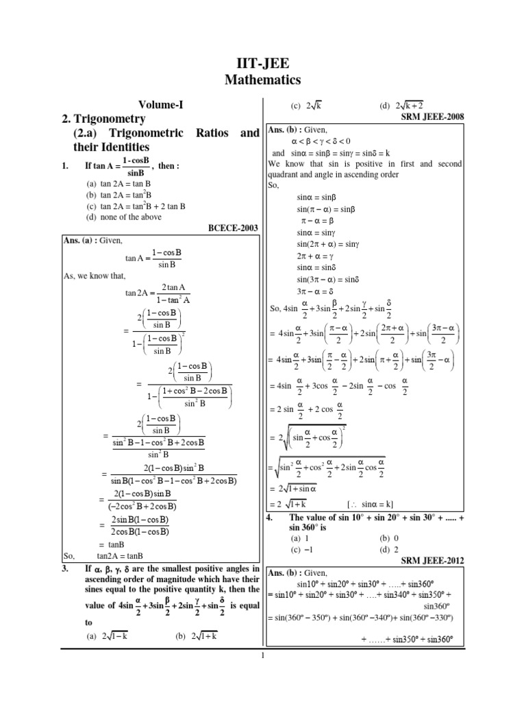 YCT IIT JEE Mathematics Trigonometry | PDF | Trigonometry | Euclidean ...