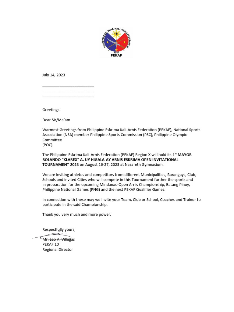 Guidelines and Invitation Letter Arnis 2023 | PDF | Combat Sports | Sports