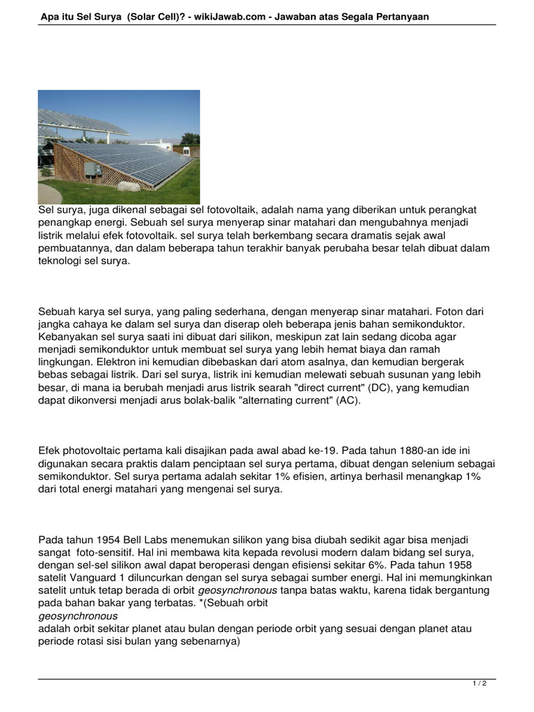 Apa Itu Sel Surya Solar Cell | PDF | Sains & Matematika