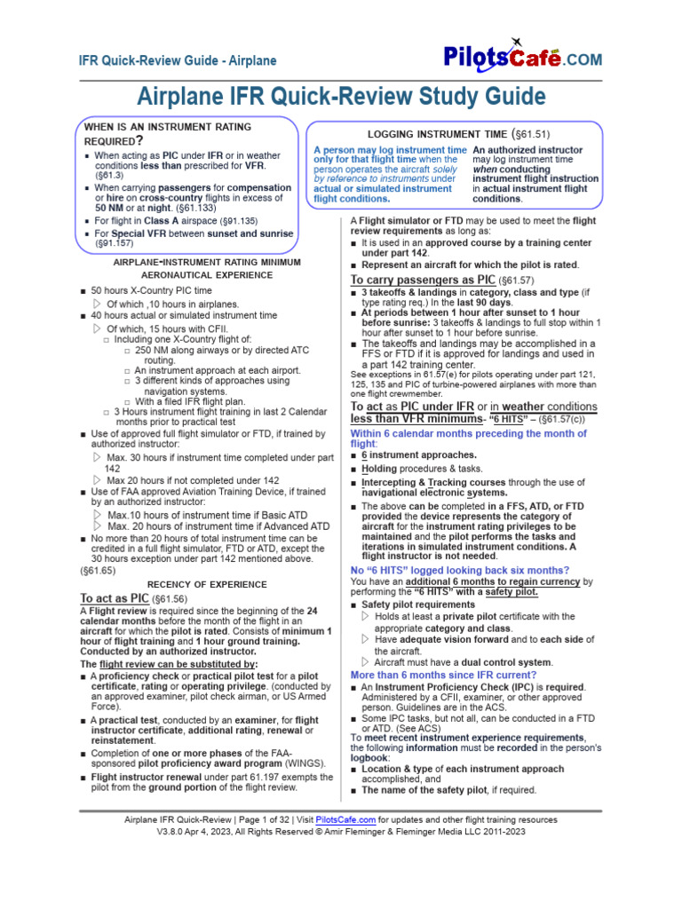 IFRQuick Review Sheets | PDF | Instrument Flight Rules | Airspeed