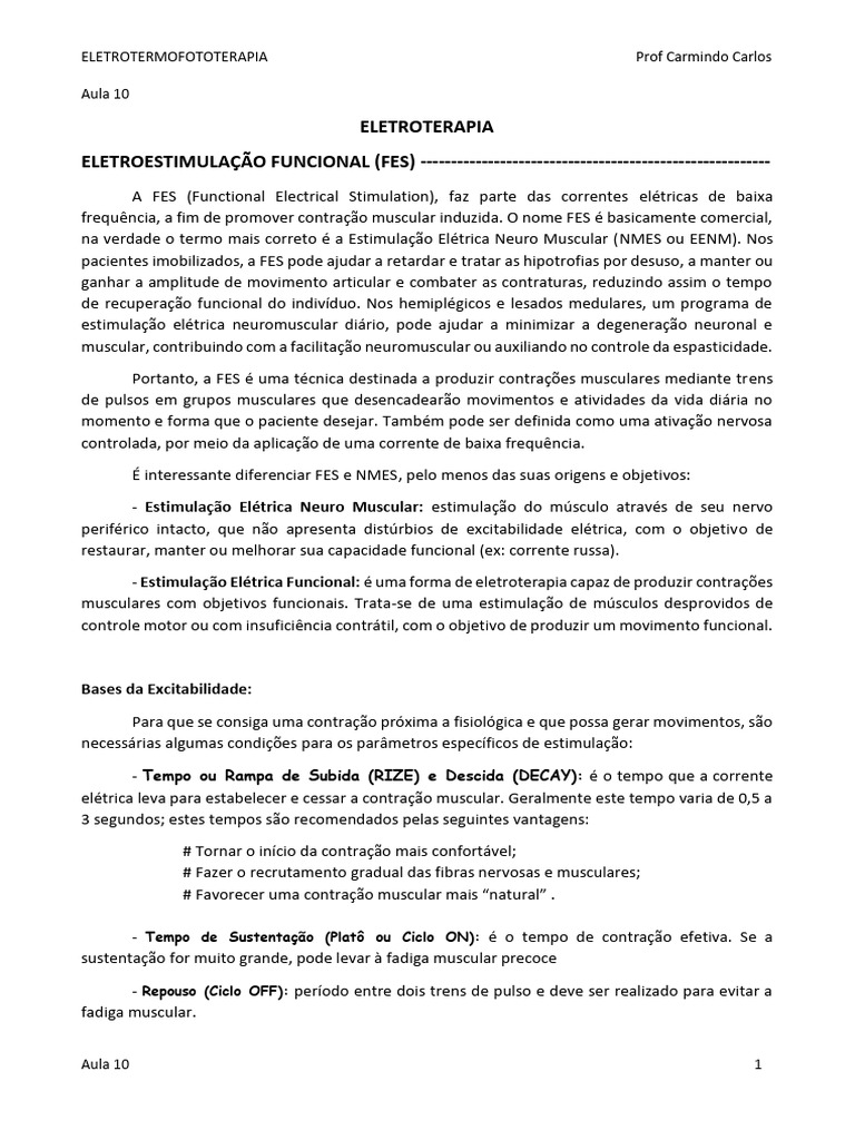 Eletroterapia ELETROESTIMULAÇÃO FUNCIONAL (FES) | PDF | Músculo ...