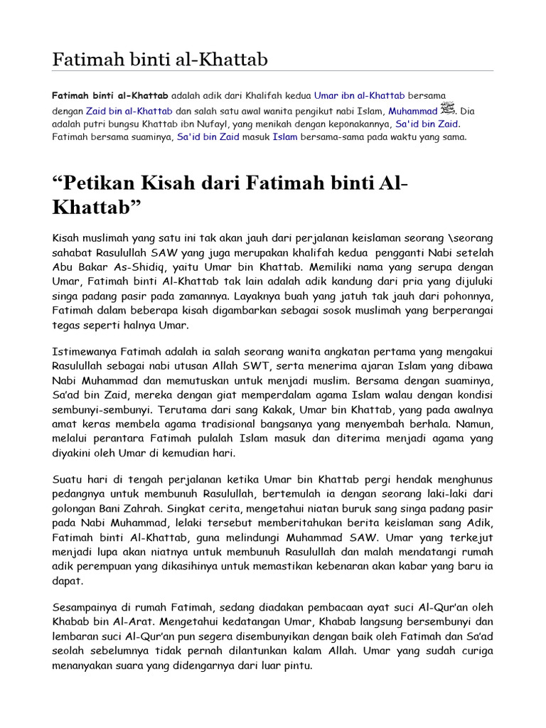 Kisah Fatimah Binti Khattab | PDF