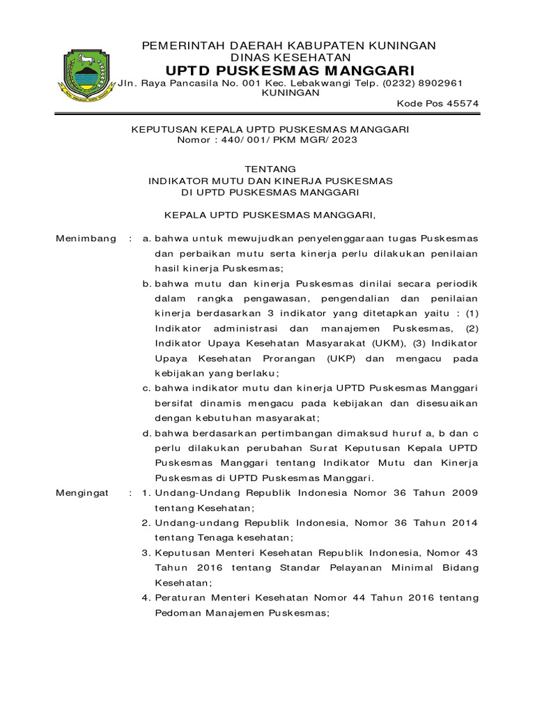 SK Target Indikator Dan Kinerja Pelayanan UKM 2023 | PDF