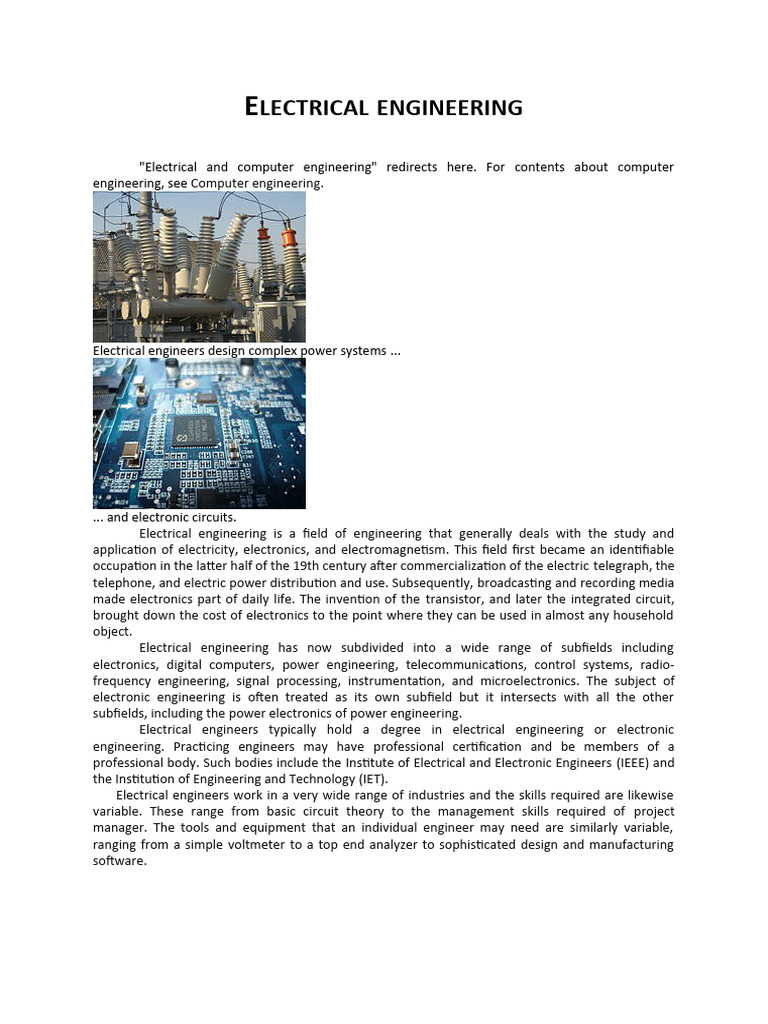Overview of Electrical Engineering | PDF | Electrical Engineering ...