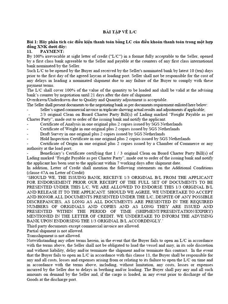 BÀI TẬP VỀ LC | PDF | Letter Of Credit | Business Documents