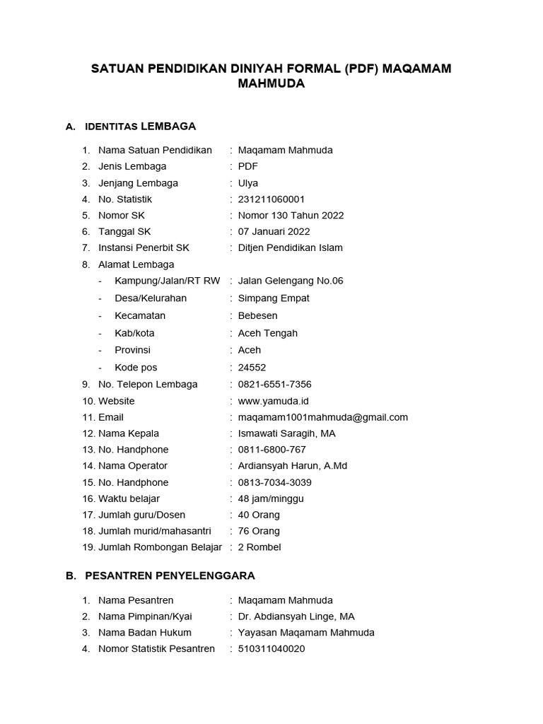 Profil Satuan Pendidikan Diniyah Formal | PDF | Perjalanan