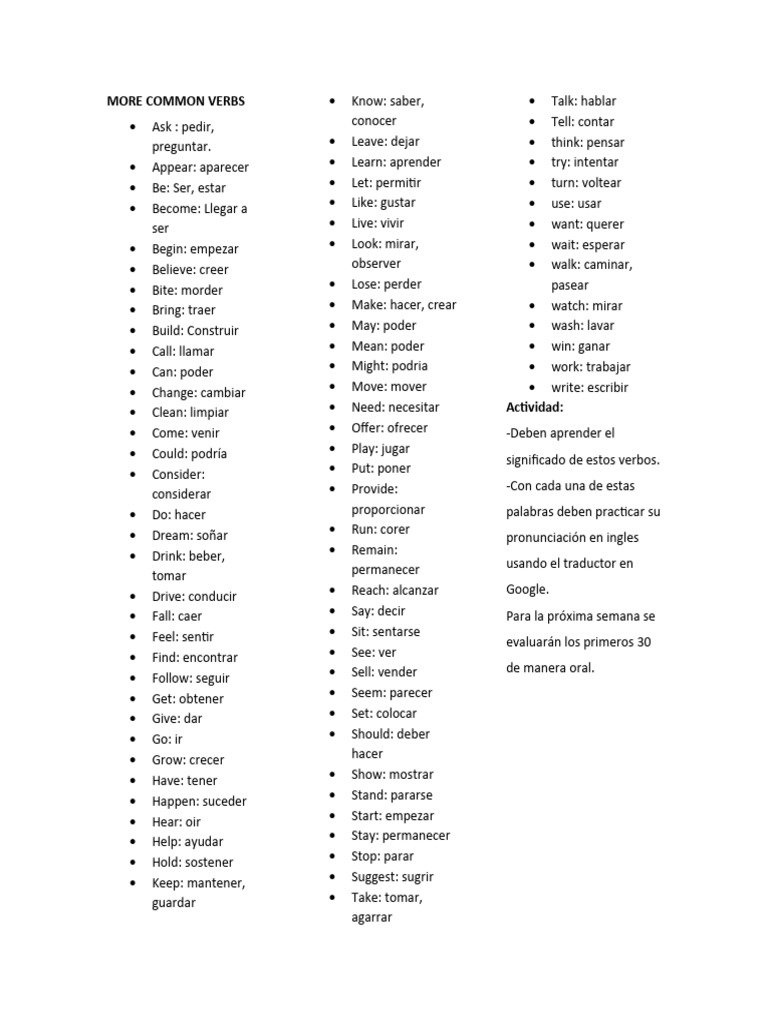 More Common Verbs | PDF