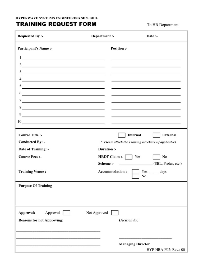 HYP-HRA-F02 - Training Request Form | PDF