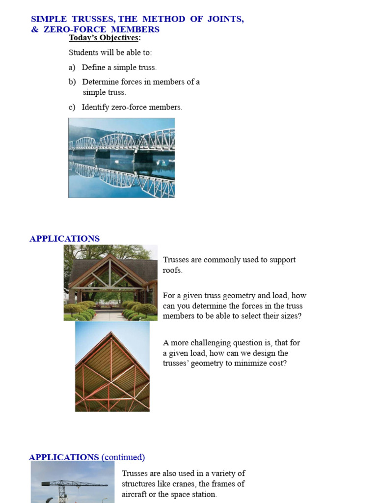 6.1 - 6.3 - Simple Trusses, The Method of Joints | PDF | Truss | Force