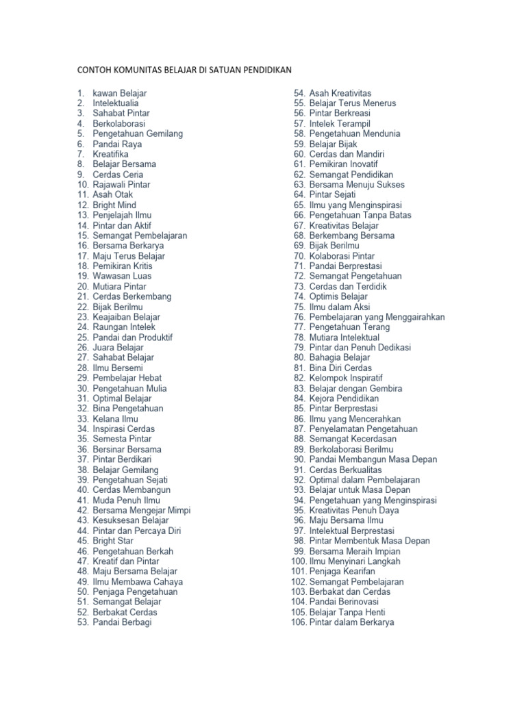 Contoh Komunitas Belajar Di Satuan Pendidikan | PDF