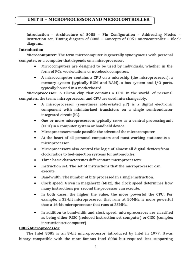 Unit - II Microprocessors-and-Microcontrollers - Compressed | PDF | Microprocessor | Central ...