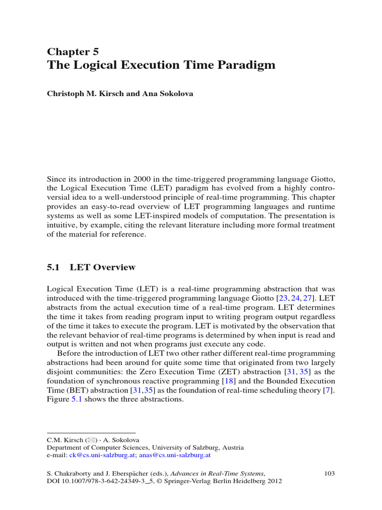 The Logical Execution Time Paradigm Krisch Pdf Runtime System Process Computing