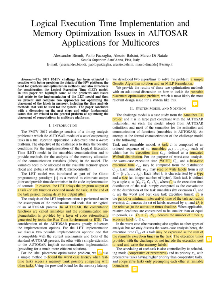 Logical Execution Time Implementation In Autosar Pdf Linear Programming Mathematical