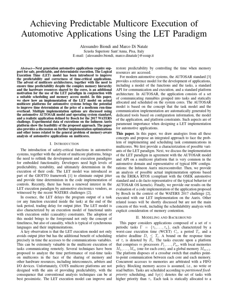 Achieving Predictable Multicore Execution Of Automotive Applications Using The Let Paradigm