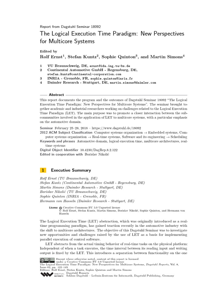 The Logical Execution Time Paradigm Pdf Multi Core Processor System