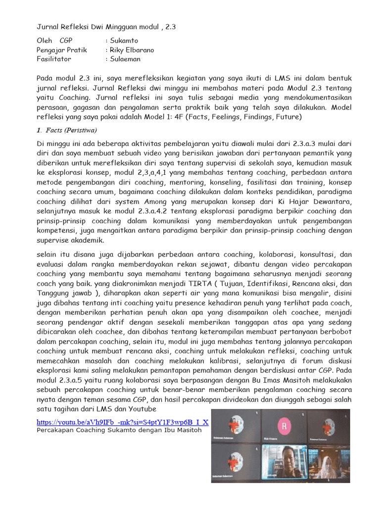 Jurnal Refleksi Dwi Mingguan Modul | PDF