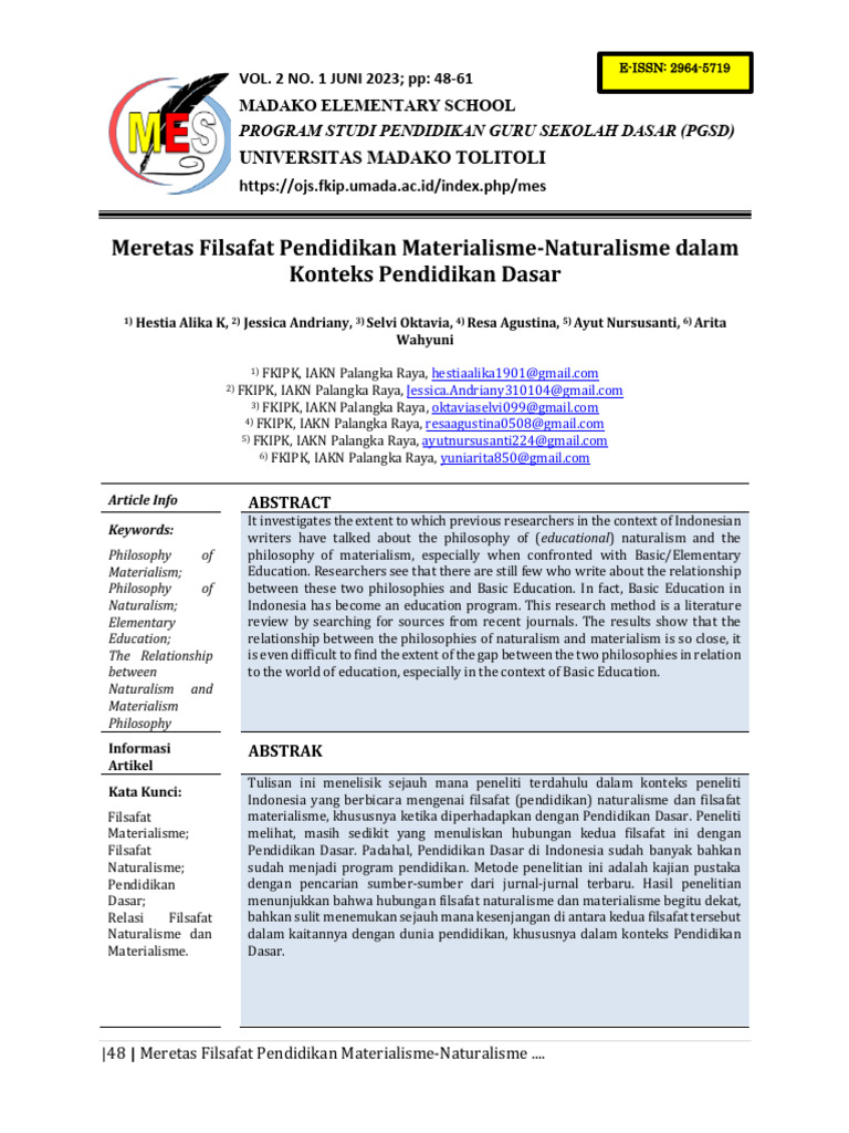 Meretas Filsafat Pendidikan Materialisme-Naturalisme Dalam Konteks ...