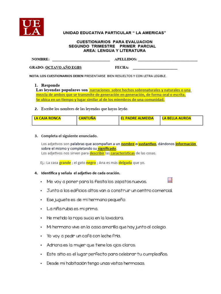 CUESTIONARIOS DE 8 AVO LENG Y LIT de II TRIMESTRE 1ER PARCIAL | PDF | Lingüística | Morfología ...