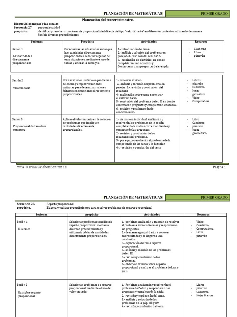 Planeacion de Matematicas Primer Grado 3er Trimestre | PDF ...