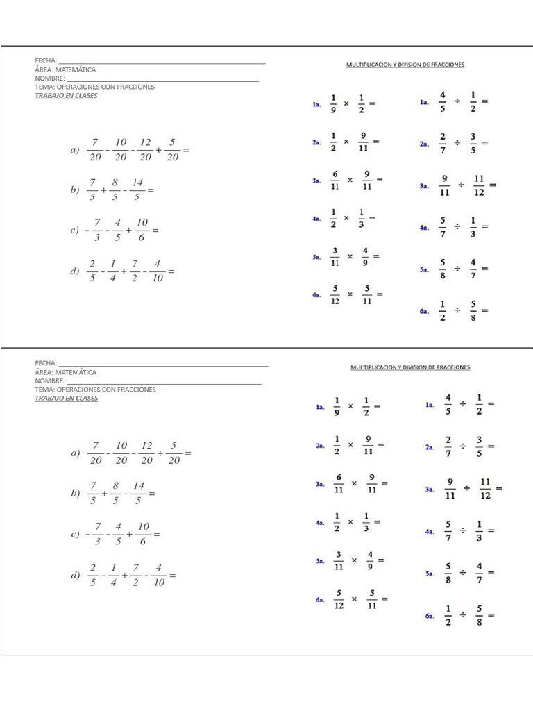 Operaciones Con Fracciones Taller | PDF