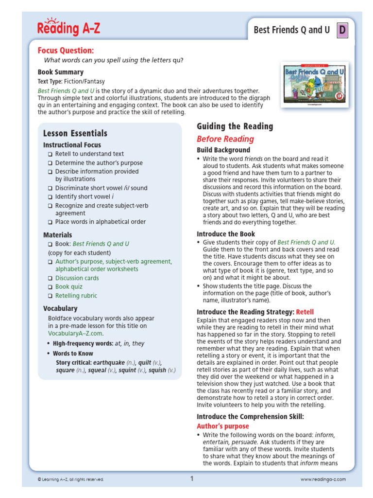 Raz ld56 Bestfriendsqandu LBLP | PDF | Reading Comprehension | Linguistics