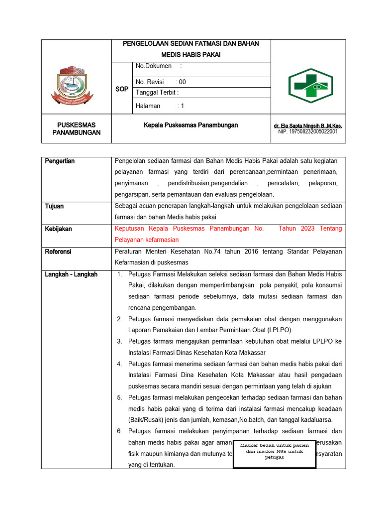 Sop Pengelolaan Sediaan Farmasi Dan BMHP | PDF