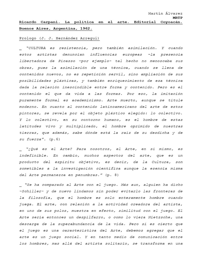 Ricardo Carpani: Arte y Política Social | PDF | Realidad | Dialéctico