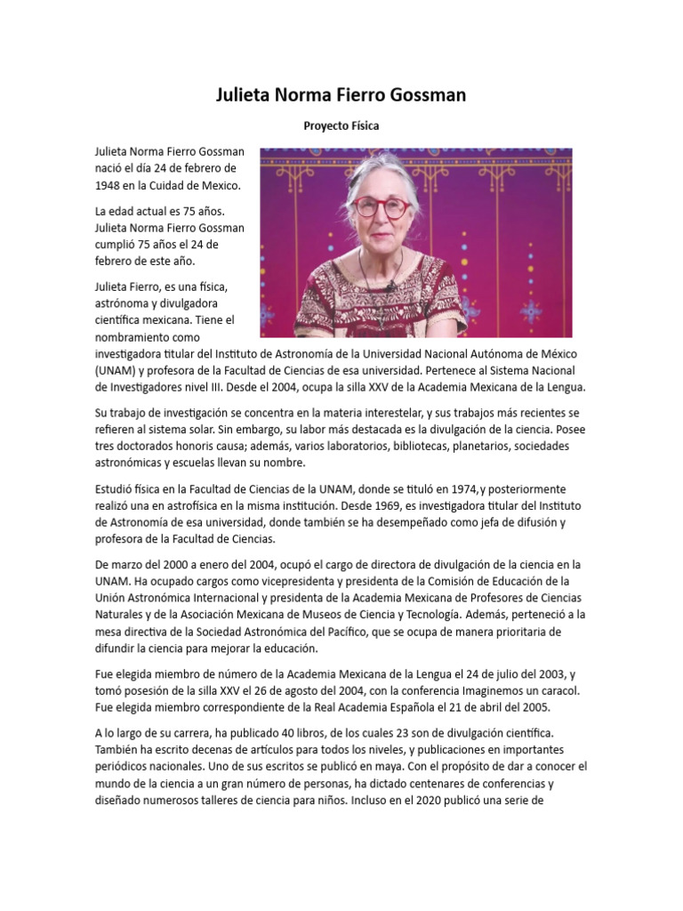 Biografía de Julieta Fierro Gossman | PDF